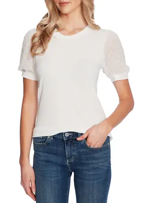 CECE DUPRAZ CeCe Puff Sleeve Knit Top Soft Ecru