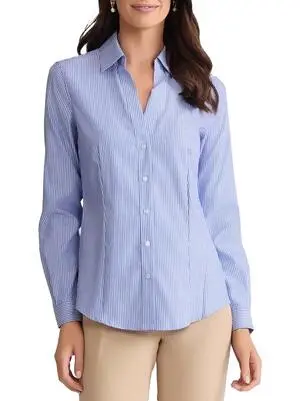 Jones New York Stripe Button-up Shirt - Blue/white