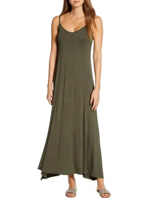 Loveappella LOVEAPPELLA Stretch-Knit Maxi Dress Olive