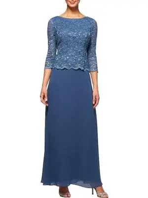Alex Evenings Mock Two-piece Gown - Wedgewood