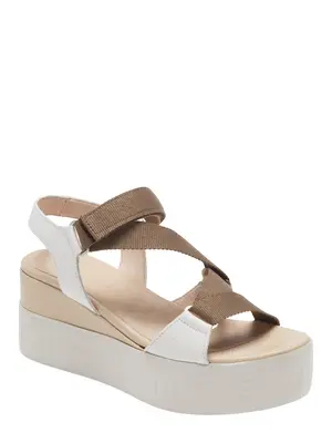 WONDERS Wonders Platform Sandal Off-white Leather/ Khaki Nylon