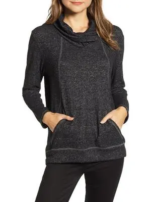 Loveappella Cross Neck Seamed Pullover - Marble Black