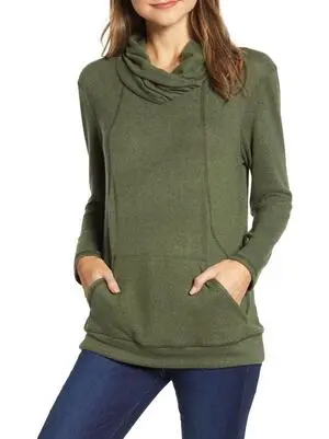 Loveappella Cross Neck Seamed Pullover - Olive