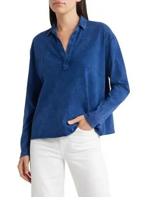 Frank & Eileen Heritage Jersey Popover Henley Indigo Min