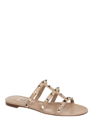Valentino Garavani Valentino Garavani Rockstud Slide Sandal Camel Leather