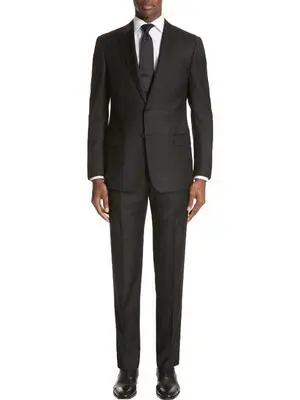 Emporio Armani Trim Fit Solid Wool Suit - Solid Black