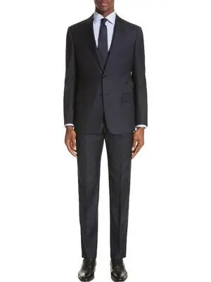 Emporio Armani Trim Fit Solid Wool Suit - Solid Blue Navy
