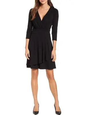 Karen Kane Faux-wrap Drape Dress - Black