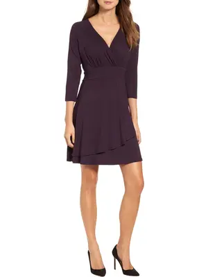 Karen Kane Karen Kane Faux-Wrap Drape Dress Eggplant