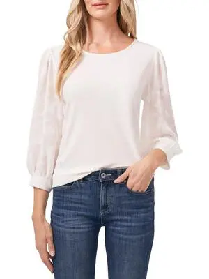 CECE DUPRAZ Lace Sleeve Crepe Blouse - Soft Ecru