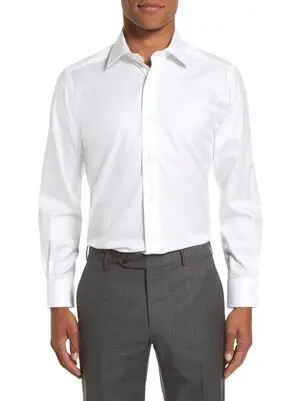 David Donahue Trim Fit Superfine Twill Dress Shirt - White