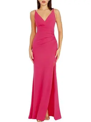 Dress The Population Jordan Ruched Side Slit Gown - Begonia