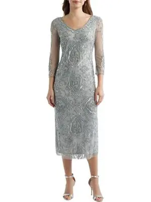 Pisarro Nights Sequin & Beaded Sheath Dress - Blue