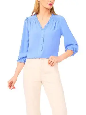 CECE DUPRAZ Ruffle V-neck Blouse - Bellflower Blue
