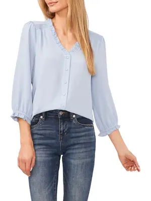 CECE DUPRAZ CeCe Ruffle V-neck Blouse Blue Air