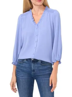 CECE DUPRAZ CeCe Ruffle V-neck Blouse Blue Blossom