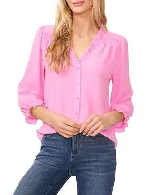 CECE DUPRAZ CeCe Ruffle V-neck Blouse Bright Peony