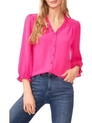CECE DUPRAZ CeCe Ruffle V-neck Blouse Bright Rose