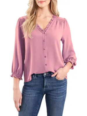 CECE DUPRAZ CeCe Ruffle V-neck Blouse Cupid Pink