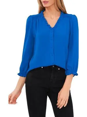 CECE DUPRAZ Ruffle V-neck Blouse - Dp Royal Blue