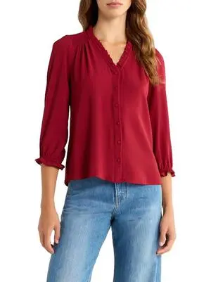 CECE DUPRAZ CeCe Ruffle V-neck Blouse Mulberry Red