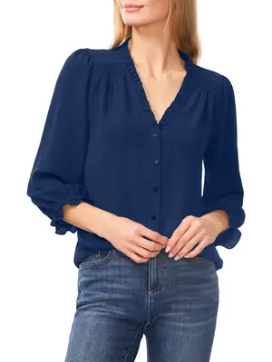 CECE DUPRAZ CeCe Ruffle V-neck Blouse Night Horizon
