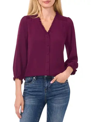 CECE DUPRAZ CeCe Ruffle V-neck Blouse Pickled Beet Purple