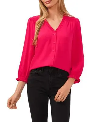 CECE DUPRAZ CeCe Ruffle V-neck Blouse Pink Peacock