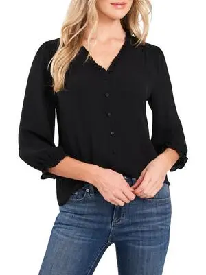 CECE DUPRAZ Ruffle V-neck Blouse - Rich Black