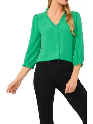 CECE DUPRAZ CeCe Ruffle V-neck Blouse Vivid Green