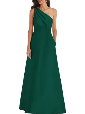 Alfred Sung One-shoulder A-line Gown - Hunter