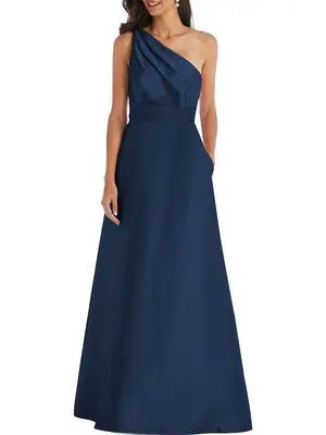 Alfred Sung Alfred Sung One-Shoulder A-Line Gown Midnight