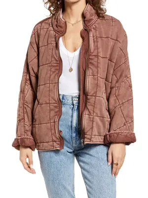 Free People We The Free Dolman Sleeve Quilted Jacket Cherry Cola