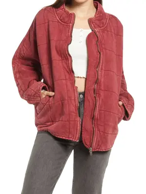 Free People We The Free Dolman Sleeve Quilted Jacket Cherry Juice