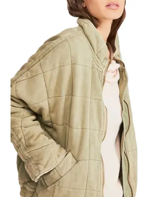 Free People We The Free Dolman Sleeve Quilted Jacket Moss