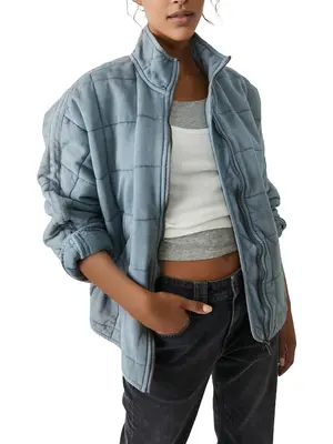 Free People We The Free Dolman Sleeve Quilted Jacket Silver Lining