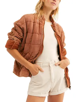 Free People We The Free Dolman Sleeve Quilted Jacket Terracotta