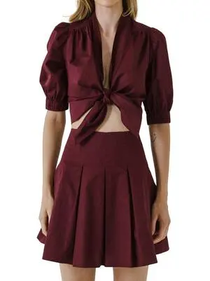 Endless Rose Tie-front Crop Shirt - Burgundy