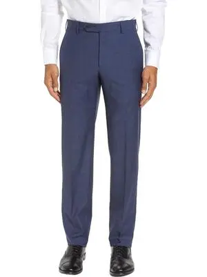 Zanella Parker Flat Front Sharkskin Wool Trousers - Blue