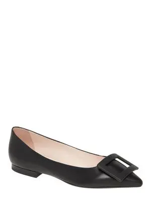 ROGER VIVIER Gommettine Buckle Pointed Toe Flat Black