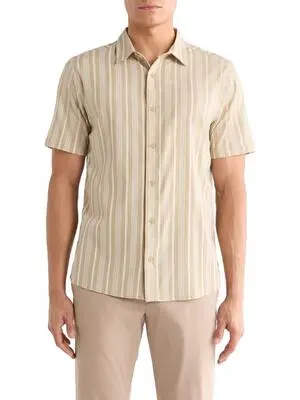 ROARK Bless Up Short Sleeve Button-up Shirt - Beige Stripe