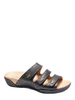 HALSA FOOTWEAR Strappy Slide Sandal - Black Waxed/embossed