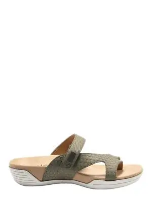 HALSA FOOTWEAR Darline Asymmetrical Slide Sandal - Green Leather