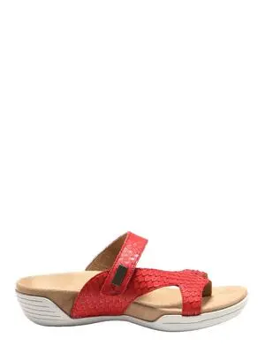 HALSA FOOTWEAR Darline Asymmetrical Slide Sandal - Red Leather