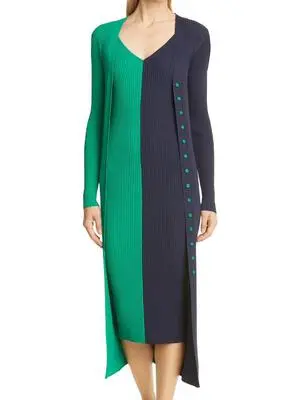 Staud Shoko Colorblock Ribbed Sweater Dress - Clover/deep Sea