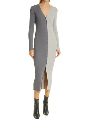 Staud STAUD Shoko Colorblock Ribbed Sweater Dress Heather Grey/ Charcoal