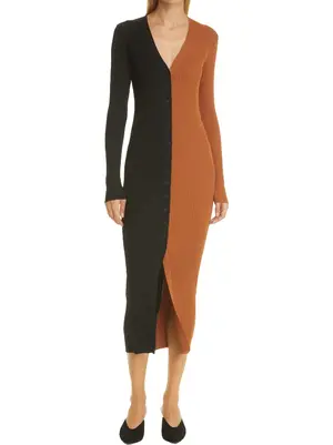 Staud STAUD Shoko Colorblock Ribbed Sweater Dress Tan/ Black