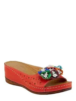 SPRING STEP SHOES Flower Child Wedge Sandal - Red Leather
