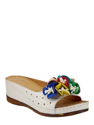 SPRING STEP SHOES Flower Child Wedge Sandal - White Leather