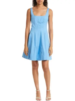 Staud STAUD Wells Cotton Stretch Poplin Fit & Flare Dress Azure